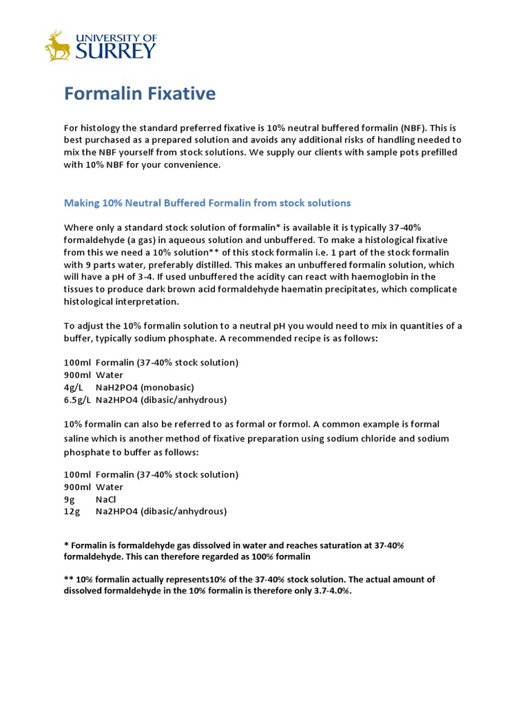 Formalin Fixative: Making 10% Neutral Buffered Formalin From Stock ...
