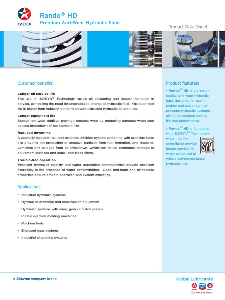 Rando HD: Premium Anti-Wear Hydraulic Fluid | PDF | Chemical ...