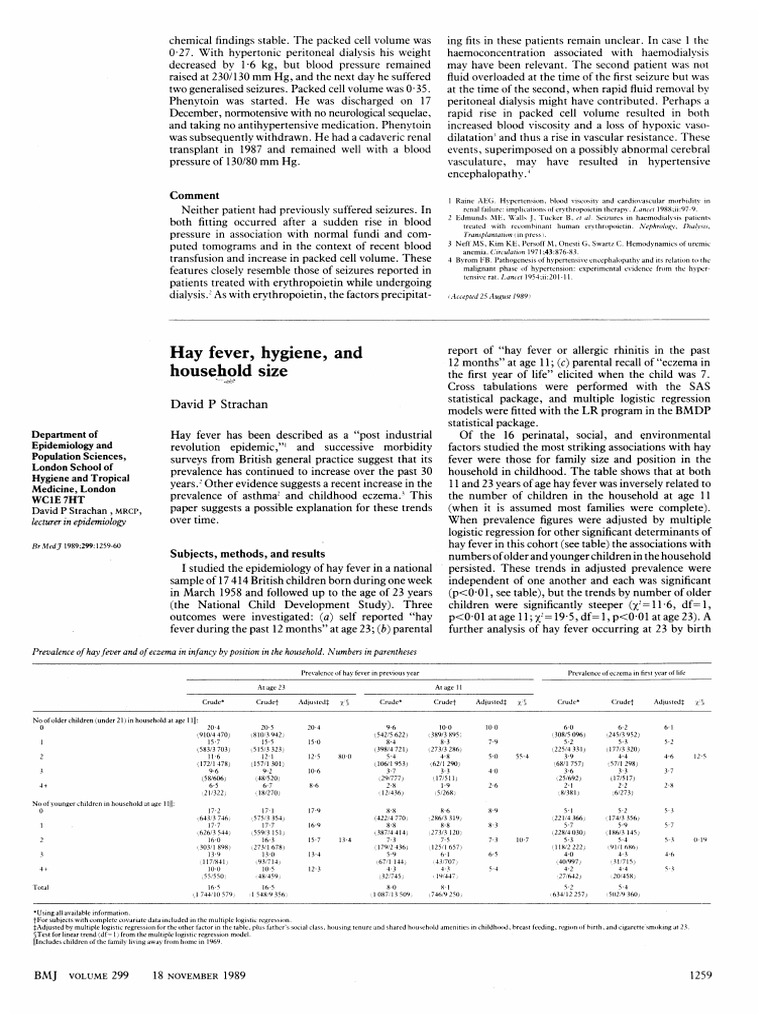 1989 Hay Fever, Hygiene, and Household Size. BMJ | PDF | Prosthesis ...
