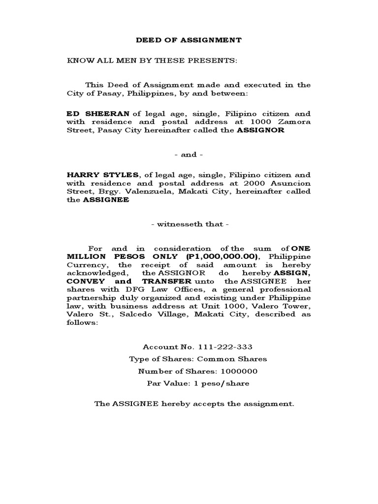 Deed of Assignment | Assignment (Law) | Civil Law (Common Law)