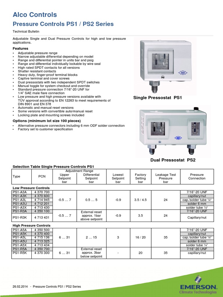 Alco Controls: Pressure Controls PS1 / PS2 Series | PDF | Switch ...