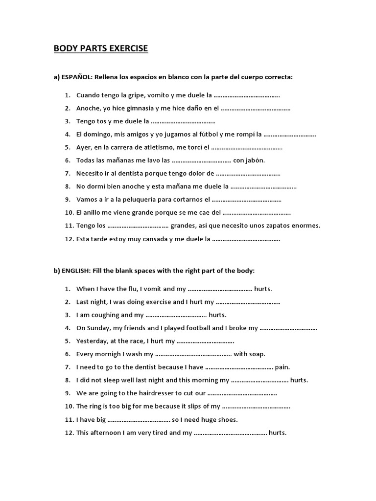 Body Parts Exercise | PDF