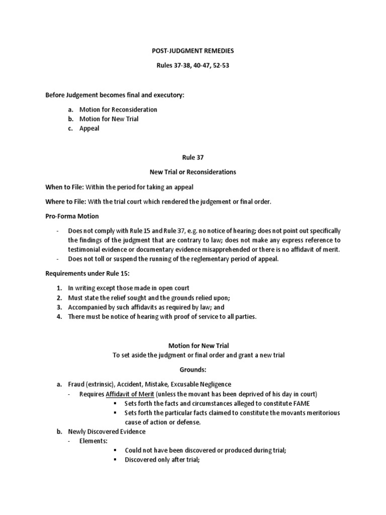 Post Judgment Remedies | PDF | Brief (Law) | Judgment (Law)
