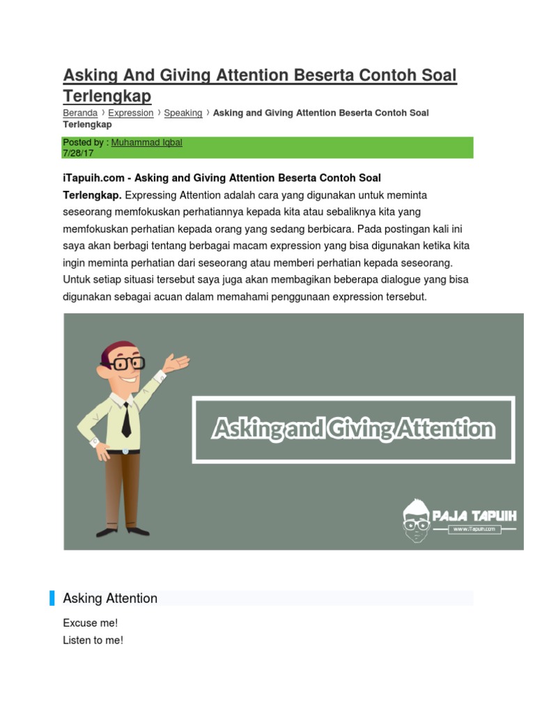 Asking and Giving Attention Beserta Contoh Soal Terlengkap | PDF ...
