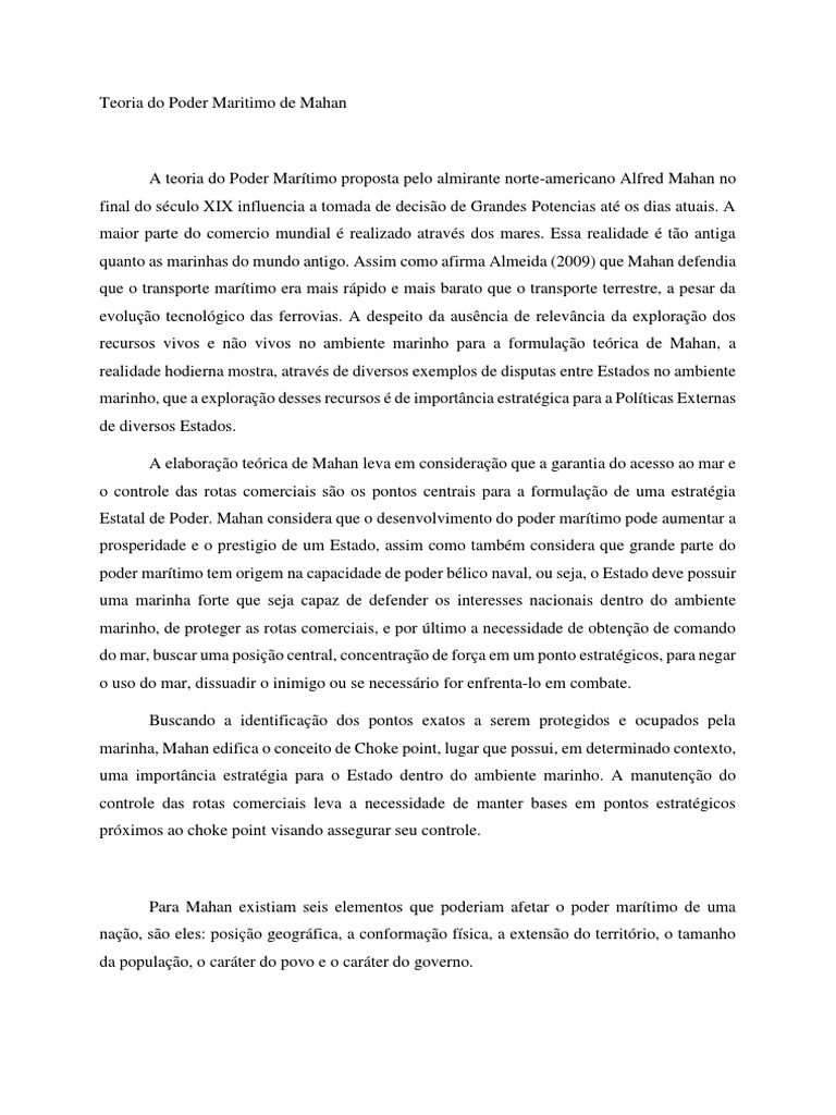 Teoria do Poder Marítimo de Mahan | PDF | Alfred Thayer Mahan | Mar