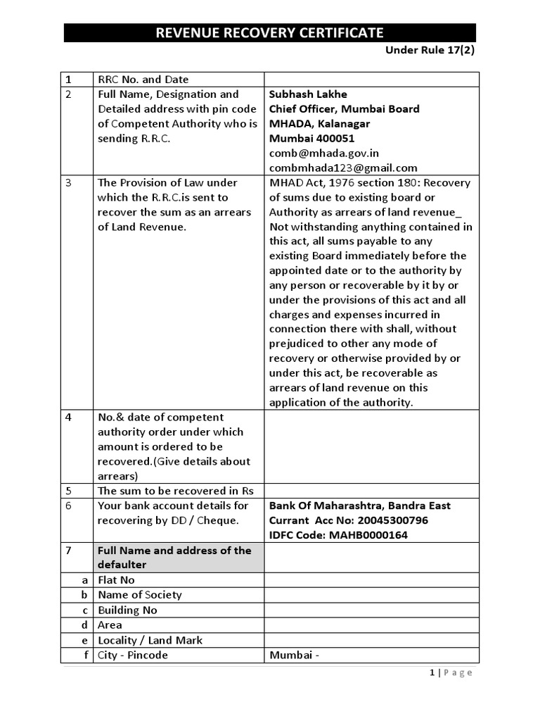 Revenue Recovery Certificate Ver 1.2 | PDF | Private Law | Social ...