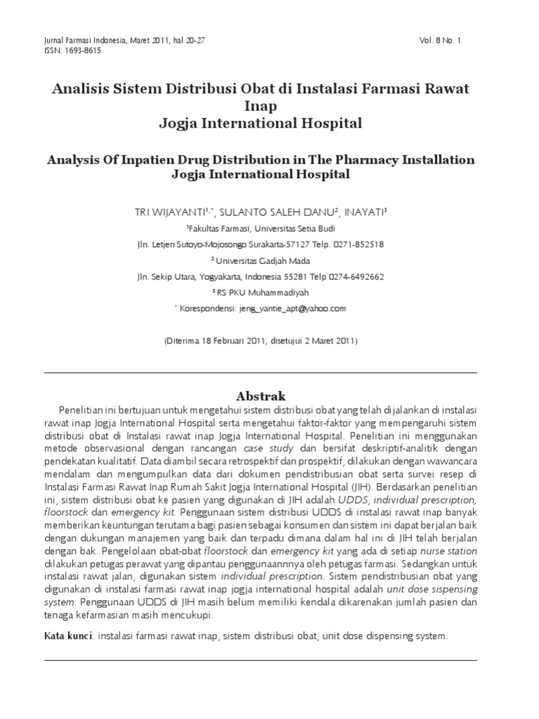 Analisis Sistem Distribusi Obat Di Instalasi Farmasi Rawat Inap Jogja ...