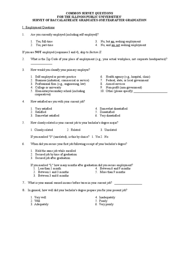 Common Survey Questions For The Illinois Public Universities' Survey of ...