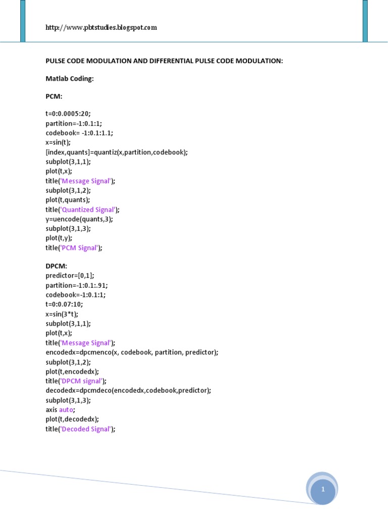 Pulse Code Modulation and Differential Pulse Code Modulation | PDF ...