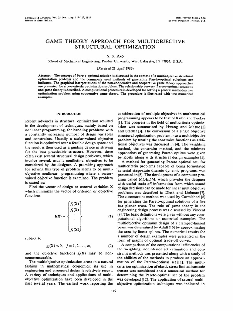 Game Theory Approach For Multi-Objective Structural Optimization | PDF ...