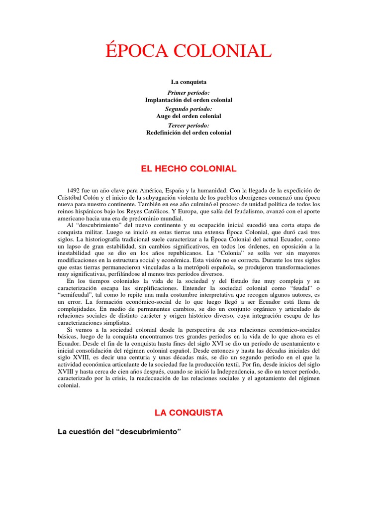 Orden Colonial | PDF | Colonialismo | Colonización europea de las Américas