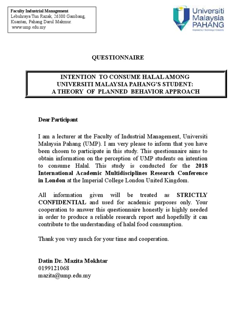 Halal Questionnaire | PDF | Malaysia | Psychology