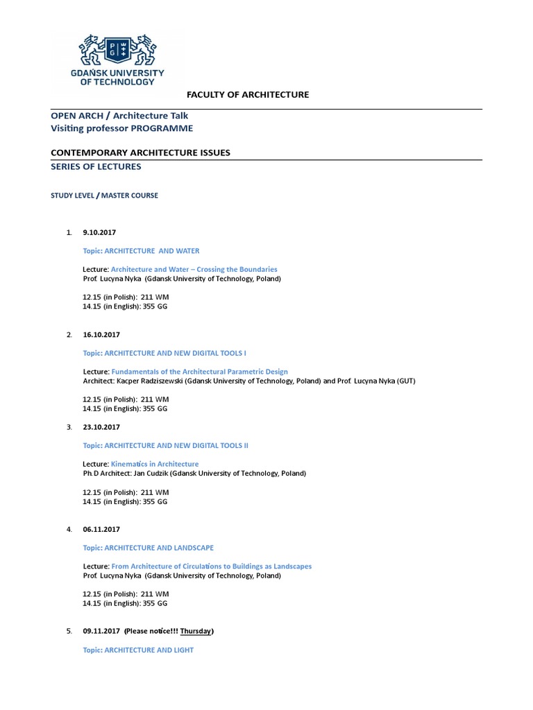 Architecture Talks: Key Lecture Series | PDF | Academia | Design