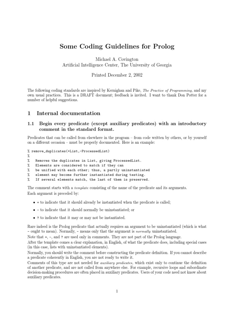 Prolog Coding Guidelines 0 Pdf Computer Program Programming 9928