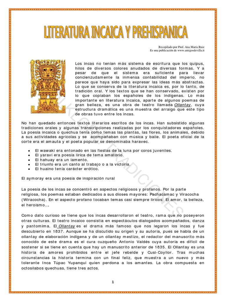 Literatura Incaica y Prehispanica | PDF | Imperio Inca | Perú