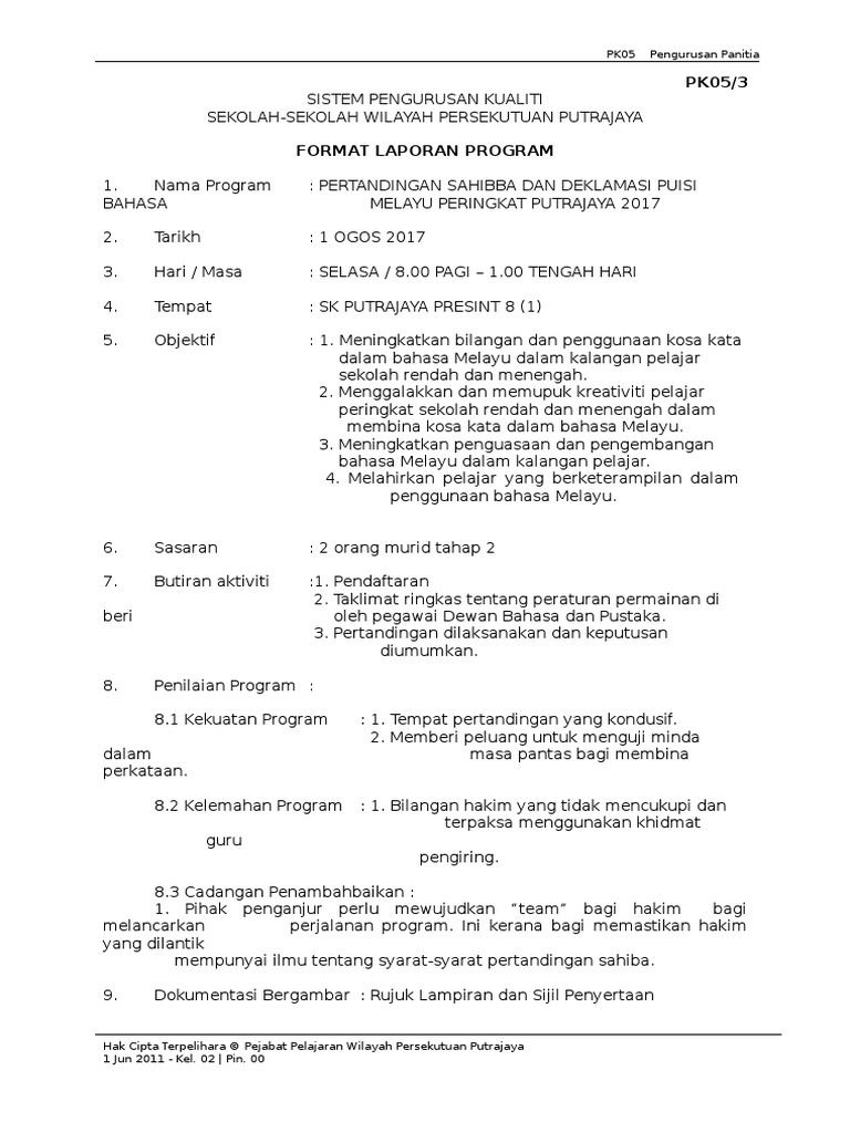 PK05 - 03 Senarai Semak Laporan Program | PDF