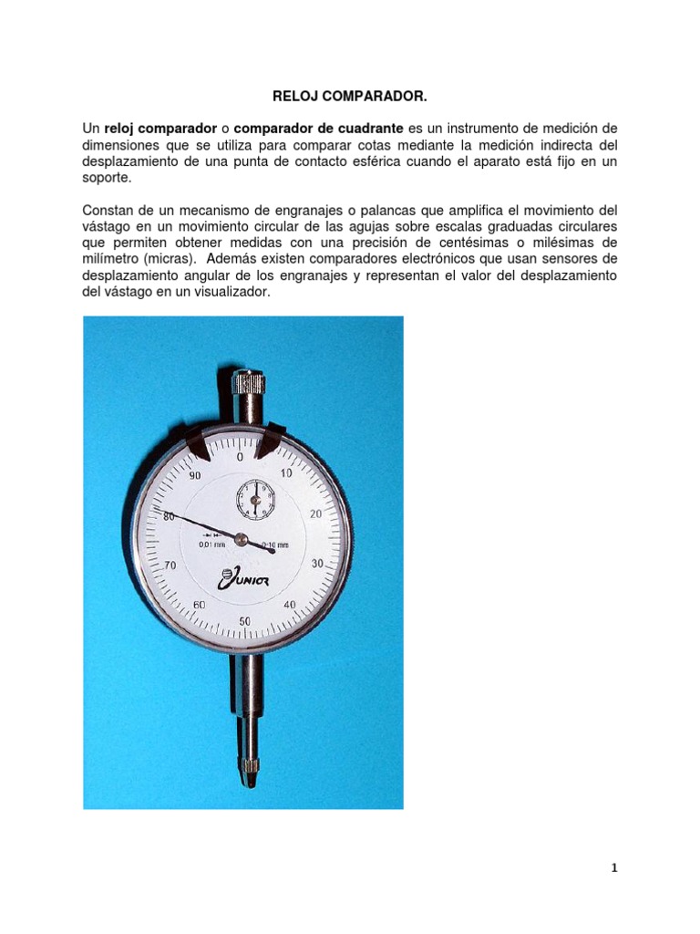 Partes y uso del reloj comparador | PDF | Instrumento de medición ...