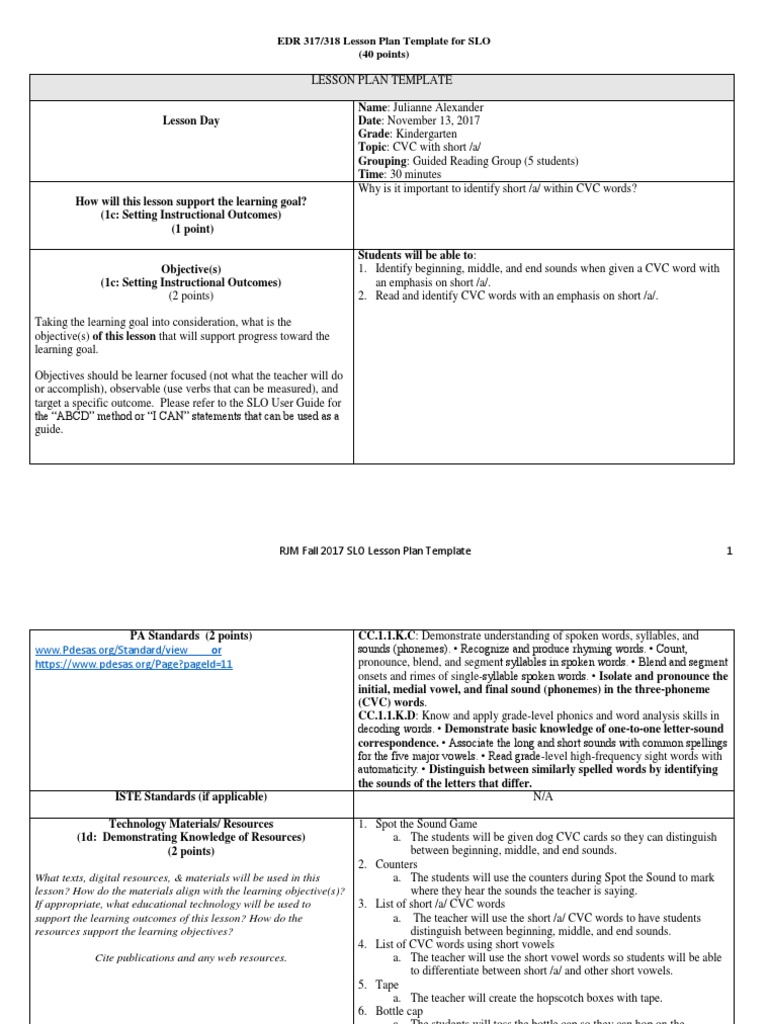 Lesson 3 CVC Short A | PDF | Syllable | Lesson Plan