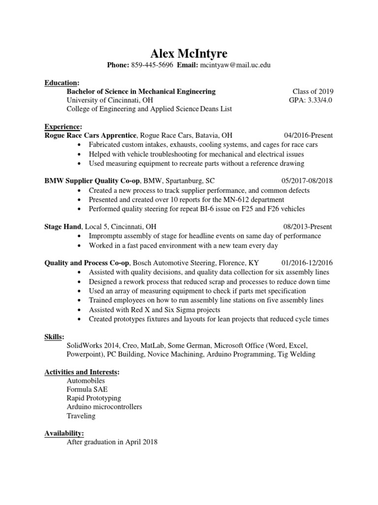 Mechanical Engineer Resume - Alex McIntyre | PDF