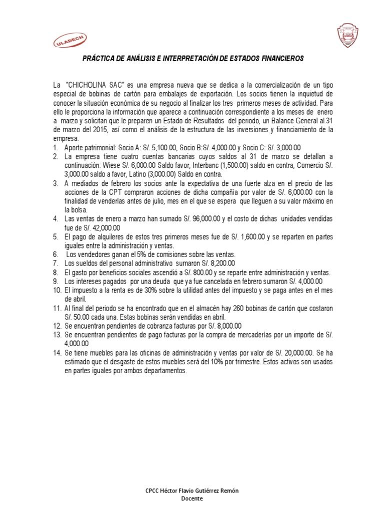 Análisis Financiero de Chicholina SAC | PDF | Compartir (Finanzas ...