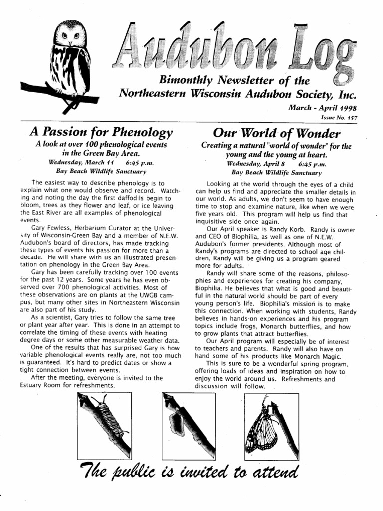 March 1998 Audubon Log Northeastern Wisconsin Audubon Society | PDF ...