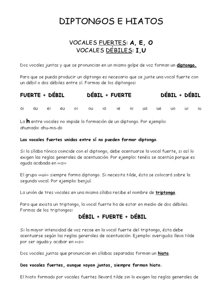 Diptongos-E-Hiatos y Ejercicios | PDF | Fonología | Filología