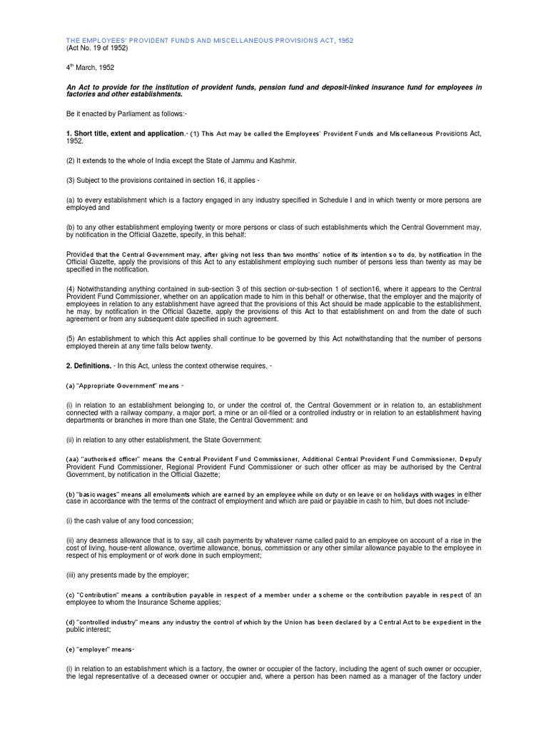 Epf Act Pdf Pension Government Of India