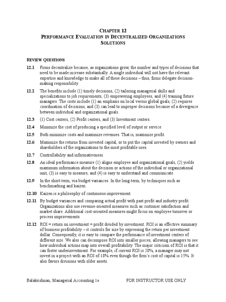 Balakrishnan MGRL Solutions Ch12 | PDF | Profit (Accounting) | Cost Of ...