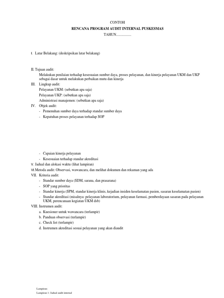Rencana Audit Internal Puskesmas 2023 | PDF | Bisnis