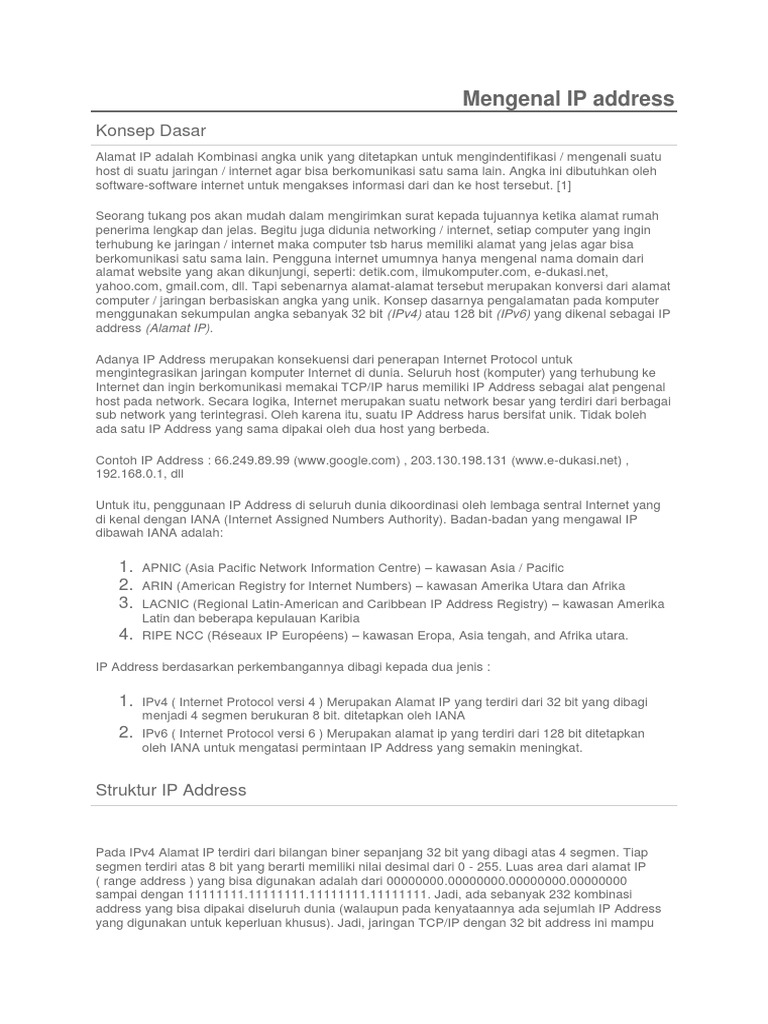 Struktur dan Kelas Alamat IP | PDF | Komputer