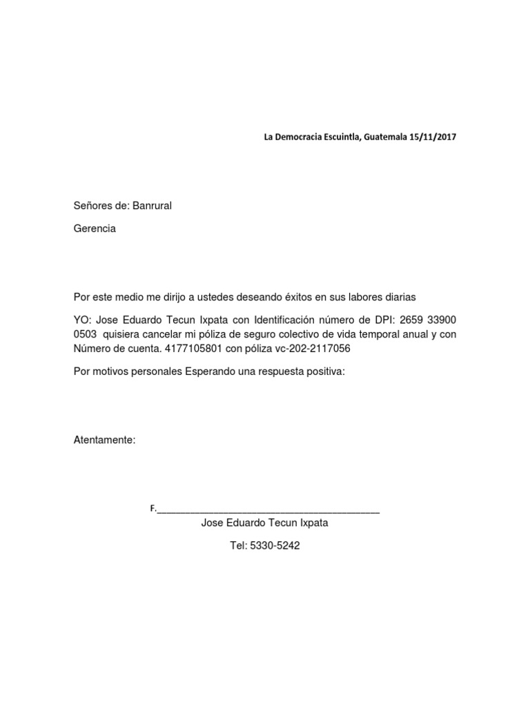 Carta Banrural | PDF