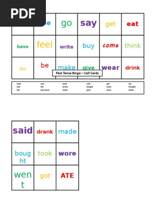 past tense Bingo Cards to Download, Print and Customize!