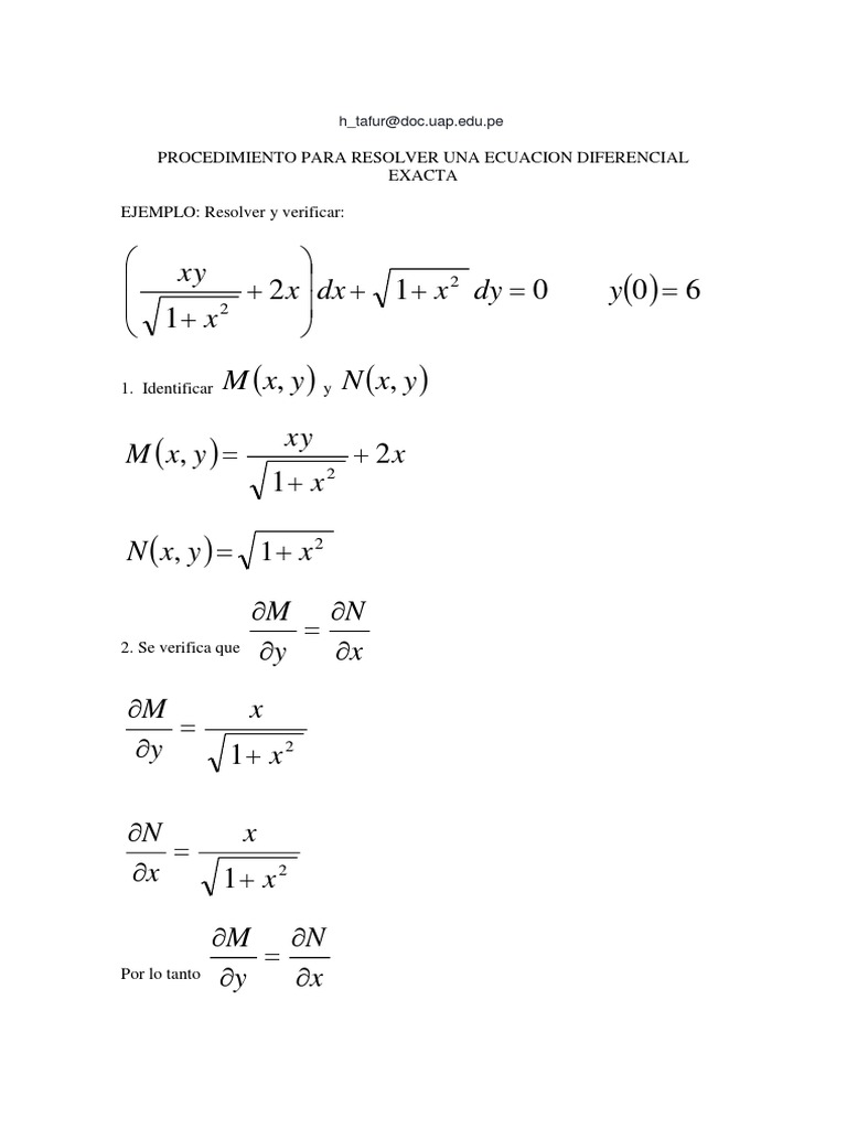 Procedimiento Para Resolver Una Ecuacion Diferencial Exacta (1) | Ecuaciones diferenciales ...