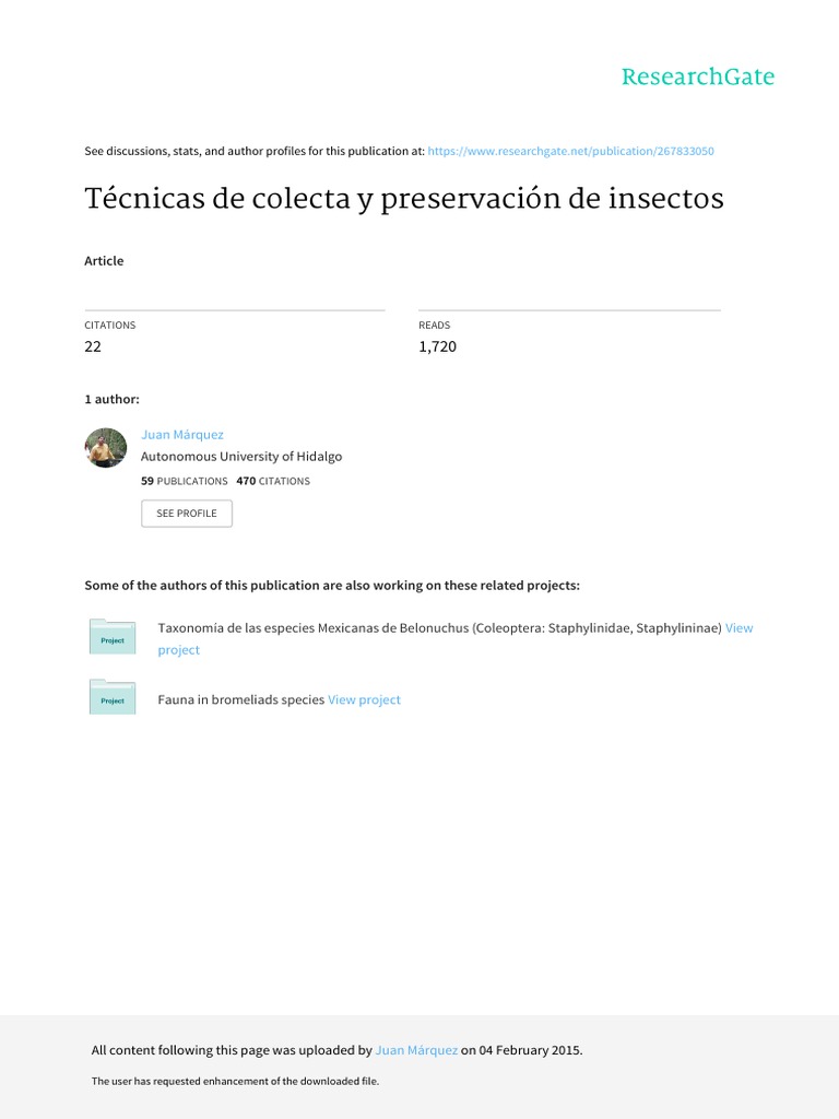 Tecnicas de Colecta y Preservacion de Insectos | PDF | Insectos | Hormiga
