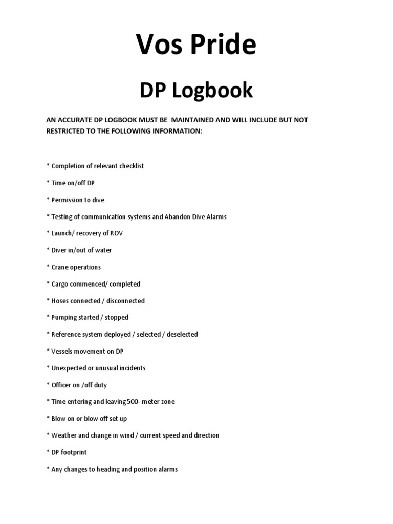 DP Logbook | PDF | Underwater Diving | Transport