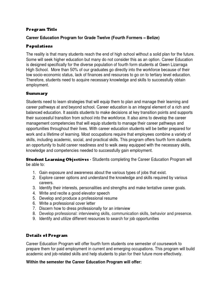 Career Education Proposal | PDF | Competence (Human Resources ...