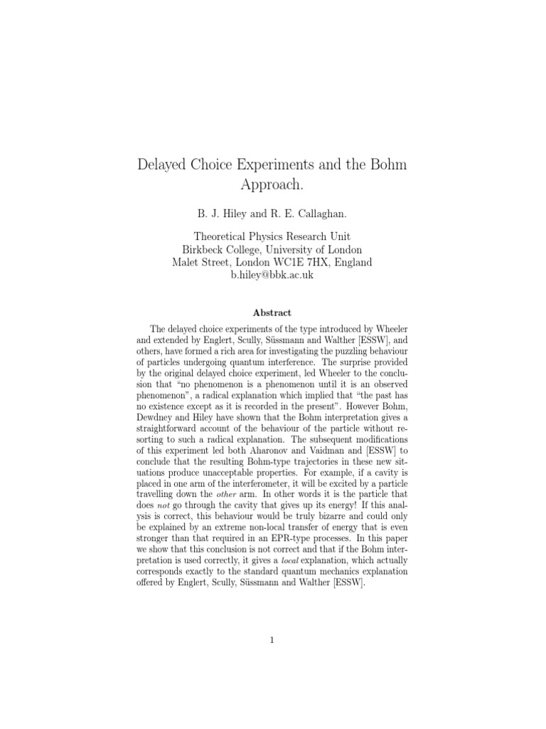 Delayed Choice Experiments and The Bohm Approach | PDF | Quantum ...