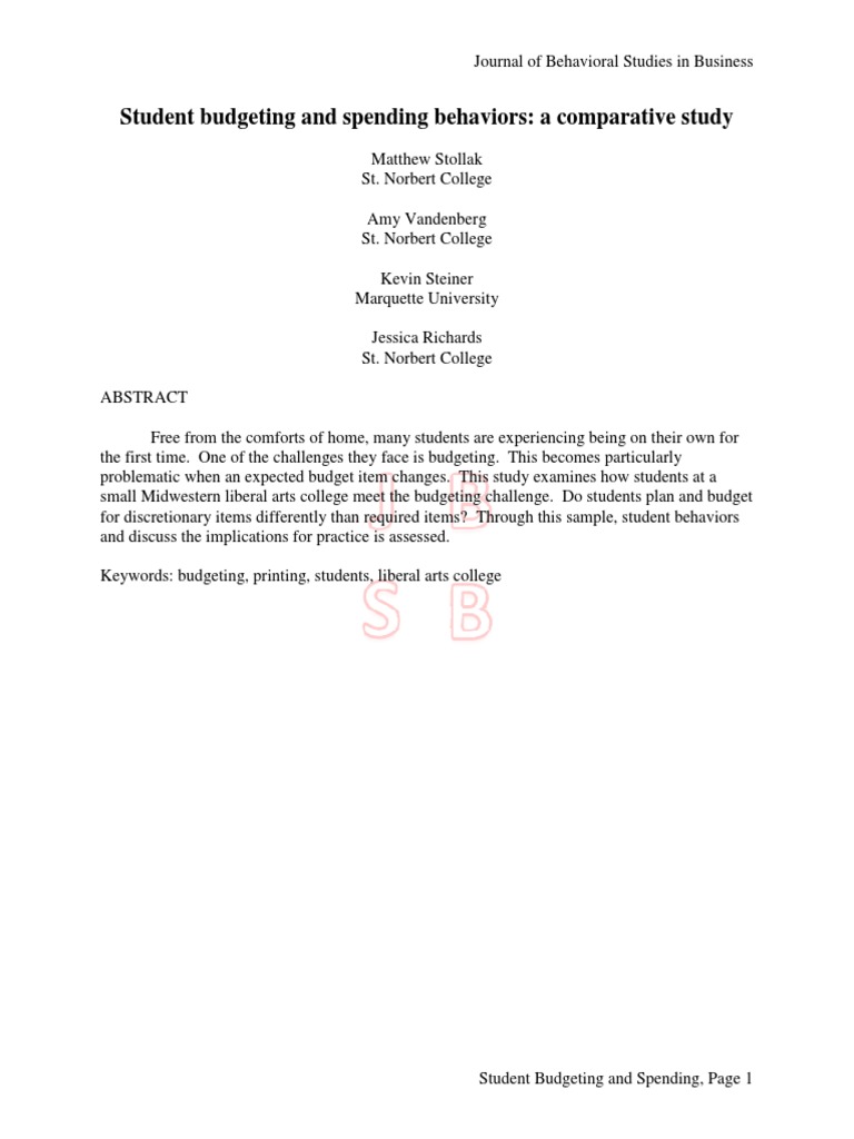 Student Budgeting and Spending Behaviors.pdf | Survey Methodology ...