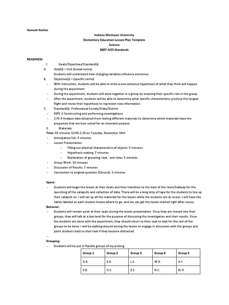Elementary Science Lesson Plan Template | PDF | Science & Mathematics