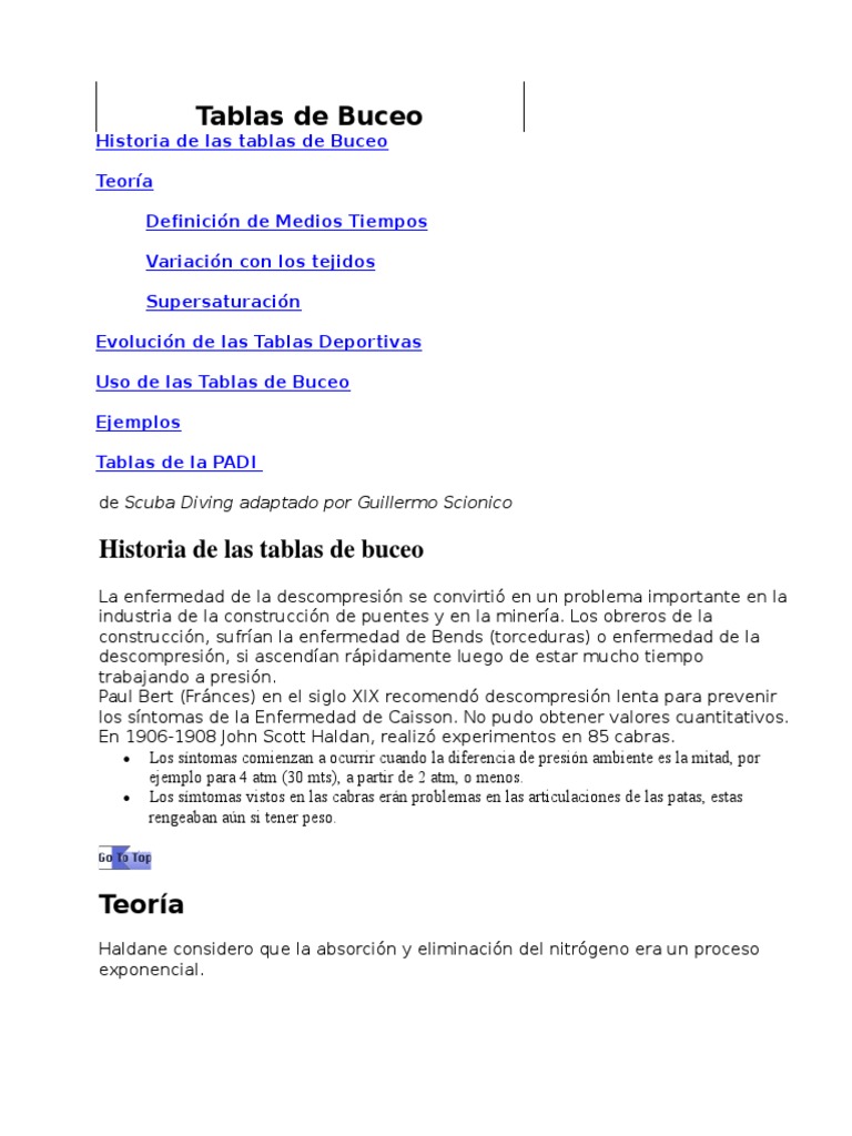 Tablas de Buceo PADI: Guía Esencial | PDF | Buceo bajo el agua ...