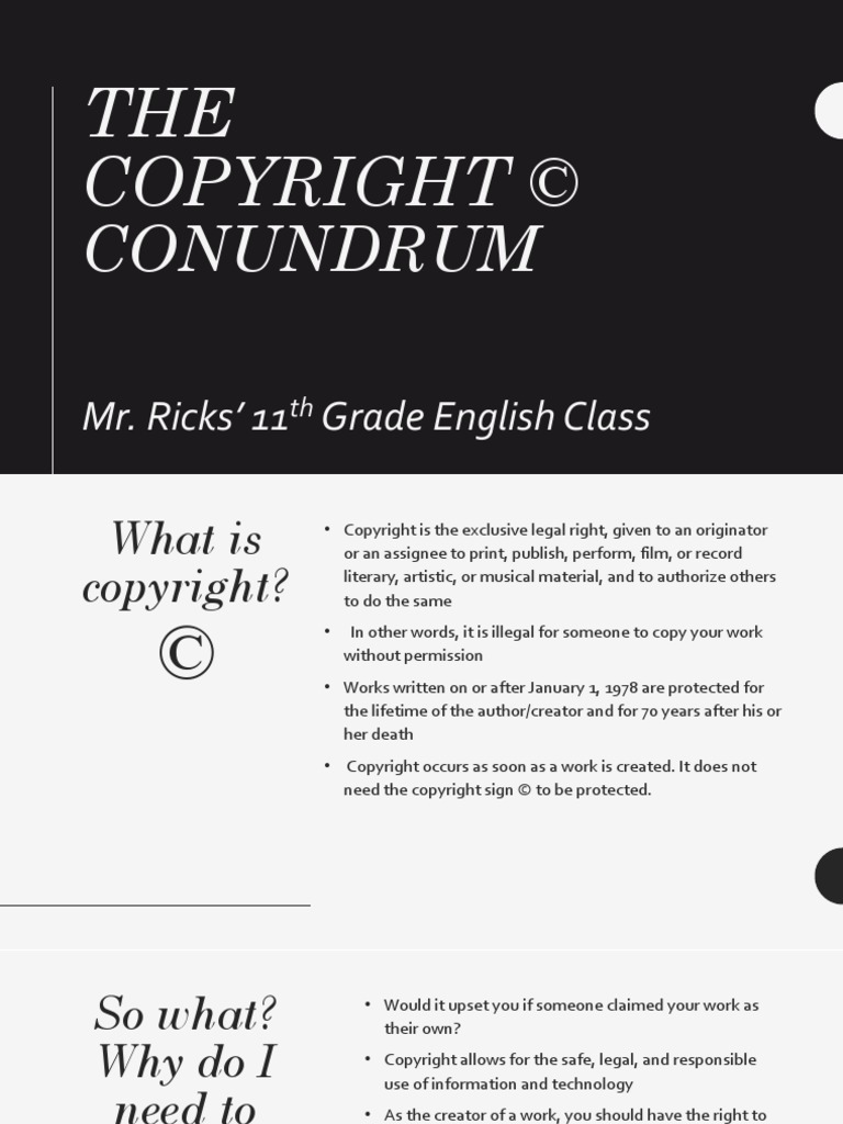 Conundrum: Mr. Ricks' 11 Grade English Class | PDF | Fair Use | Copyright