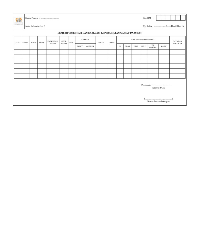 Lembar Observasi Ugd | PDF
