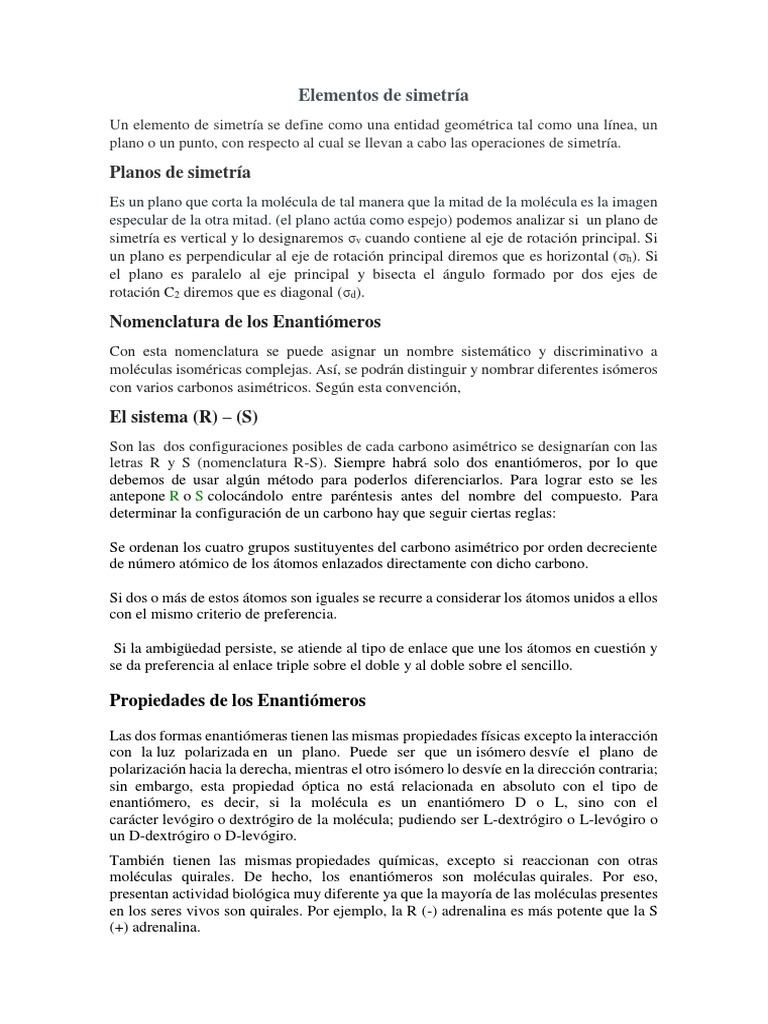 Elementos de Simetría | PDF | Chiralidad (Química) | Estereoquímica