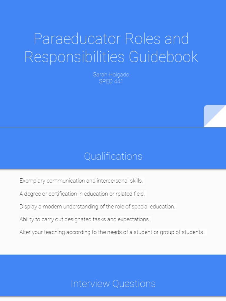 Paraeducator Guidebook | PDF | Special Education | Teachers