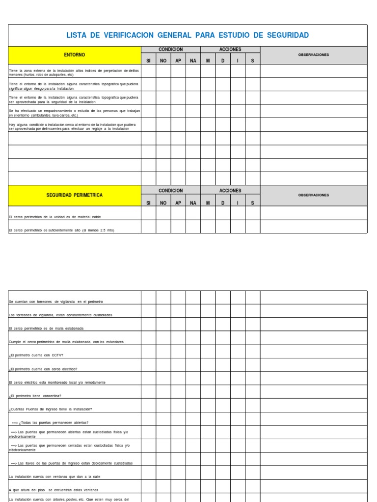 Check List para Estudio de Seguridad - A | Defensa Civil | Vigilancia