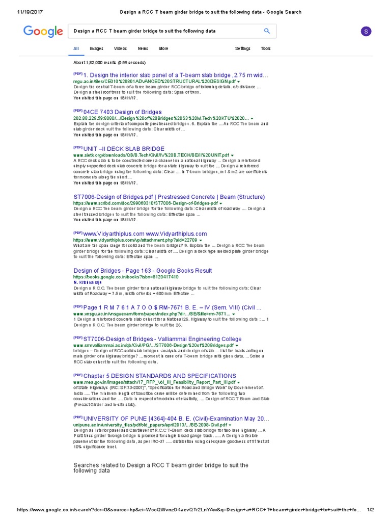 Design A RCC T Beam Girder Bridge To Suit The Following Data - Google ...