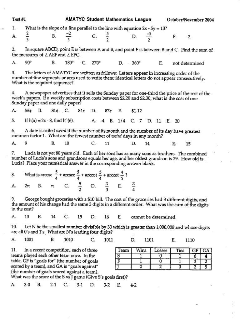 AMATYC Student Msthematics League: I + Atcsec: + Arccot: + Arccot I ? 4 ...
