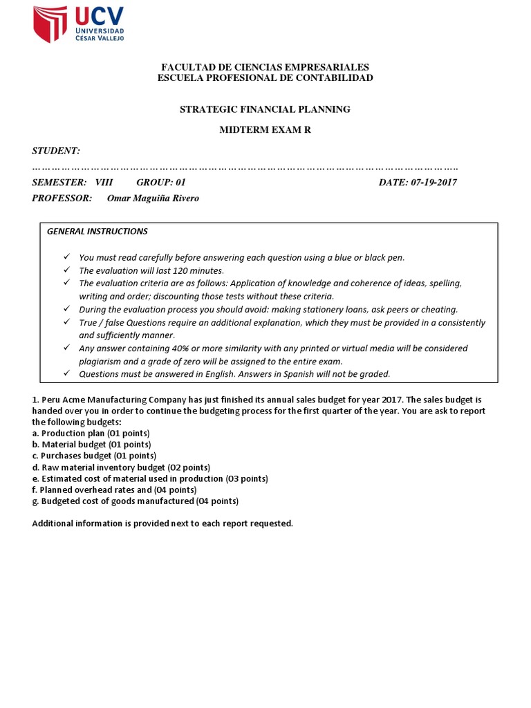 Middle Term Exam R 2017 1 | PDF | Inventory | Test (Assessment)