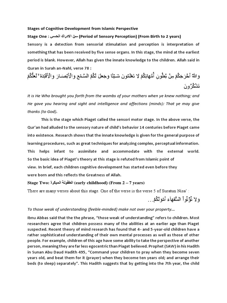 Stages of Cognitive Development From Islamic Perspective | PDF ...