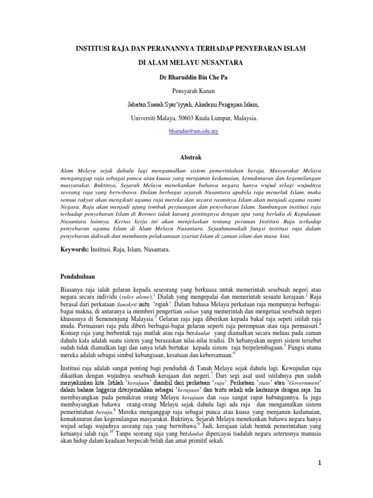 Institusi Raja Dan Peranannya Terhadap Penyebaran Islam Di Alam Melayu ...